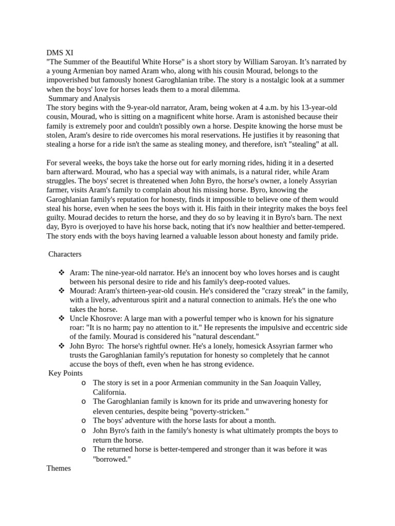 The Summer of A Beautiful White Horse Dms | PDF