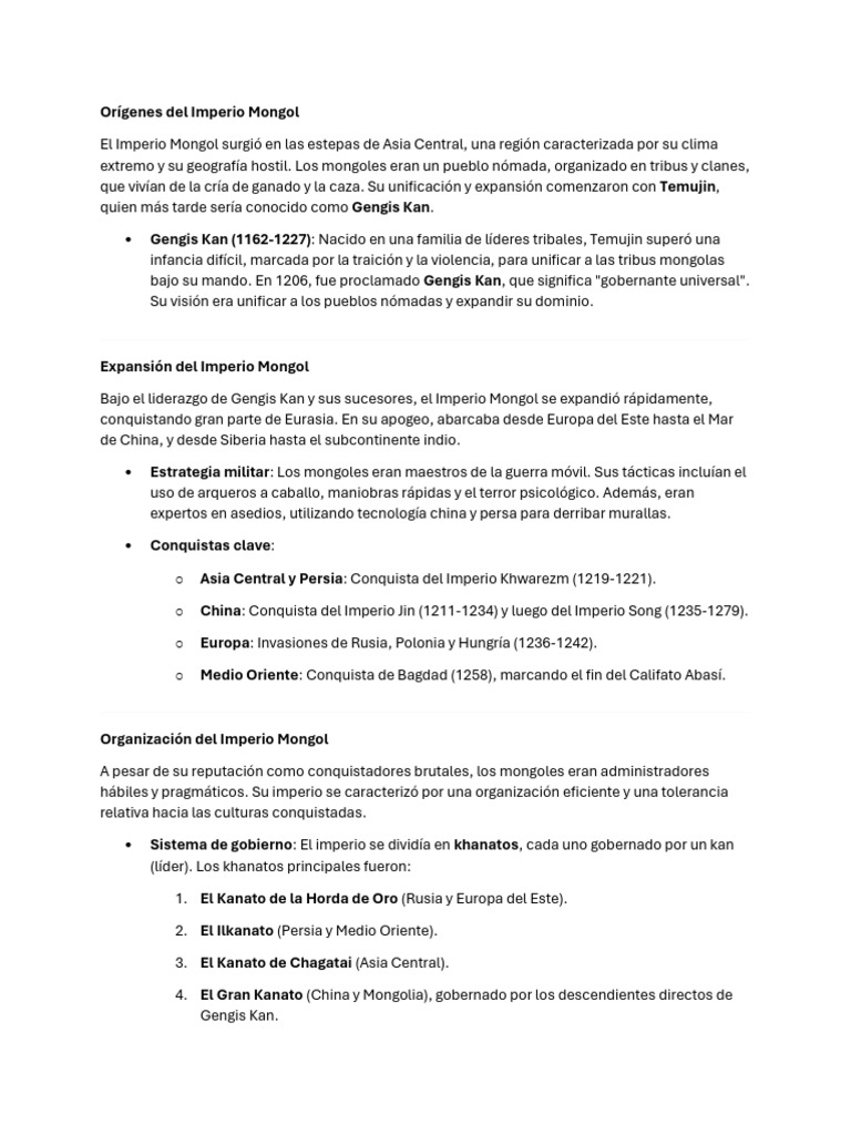 Orígenes Del Imperio Mongol | PDF | Imperio mongol | Genghis Khan