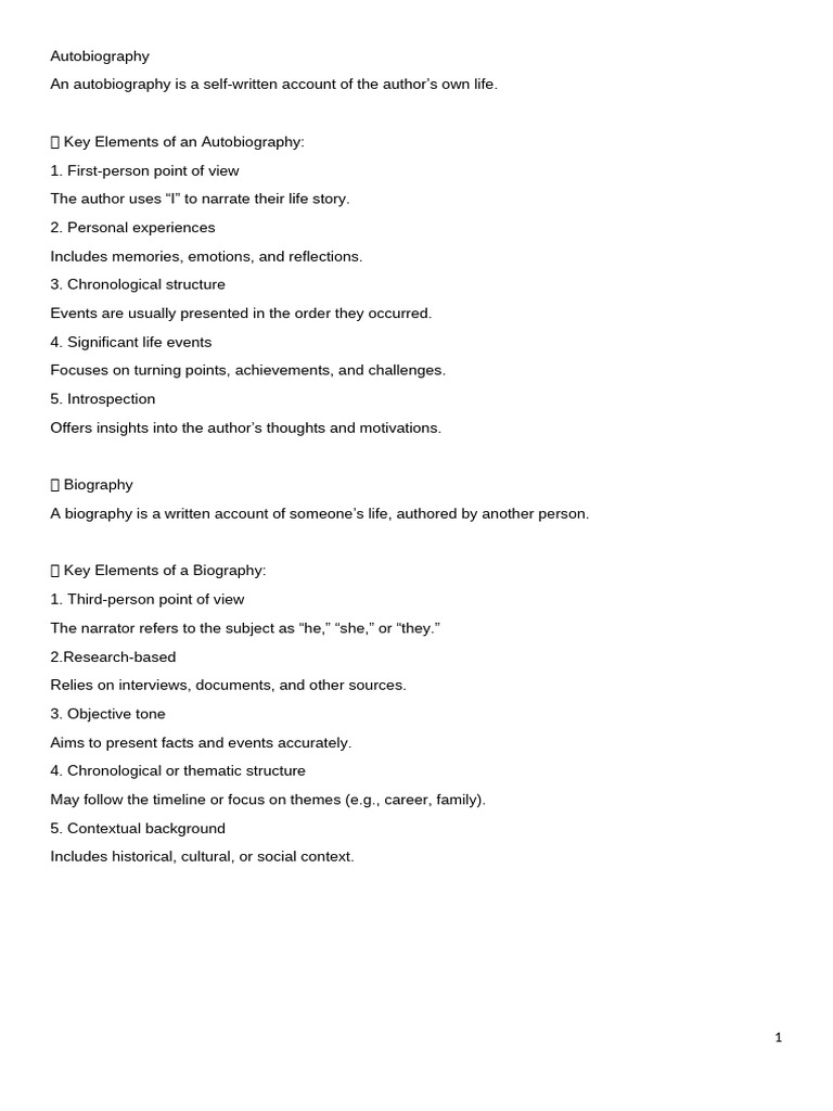 Autobiography Essentials and Insights | PDF | Autobiographies | Narration