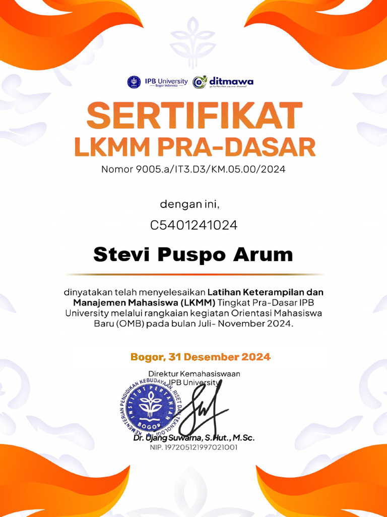 Sertif LKMM Pra Dasar Stevi Puspo | PDF