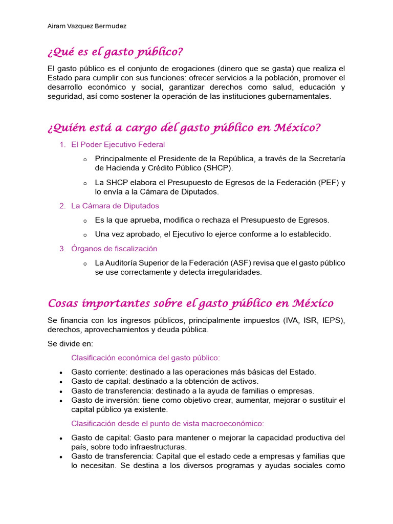 Qué Es El Gasto Público Airam | PDF | Gastos gubernamentales | Presupuesto
