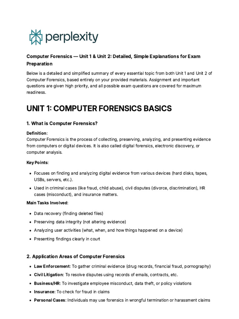 Computer Forensics - Unit 1 & Unit 2 - Detailed, Si | PDF | Computer ...