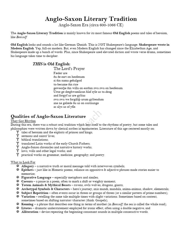 Anglo-Saxon Literary Tradition Overview | PDF | Poetry | Beowulf