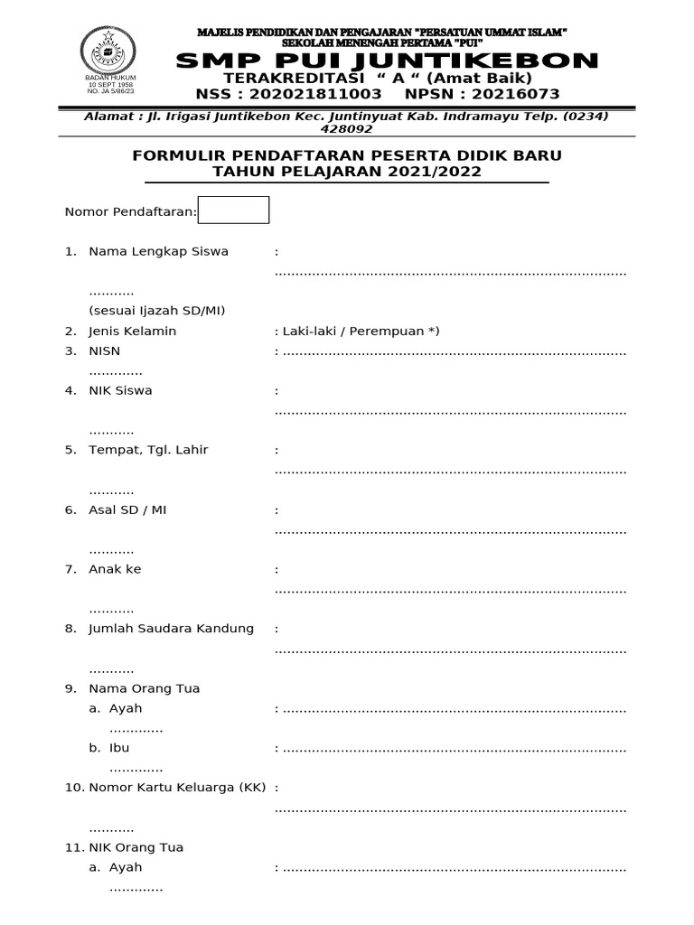 Formulir PPDB 20212022 | PDF