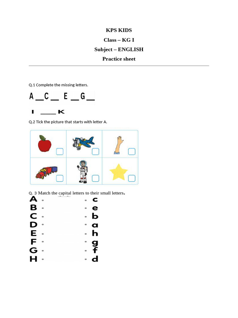 Kg 1 English Practice Sheet | PDF