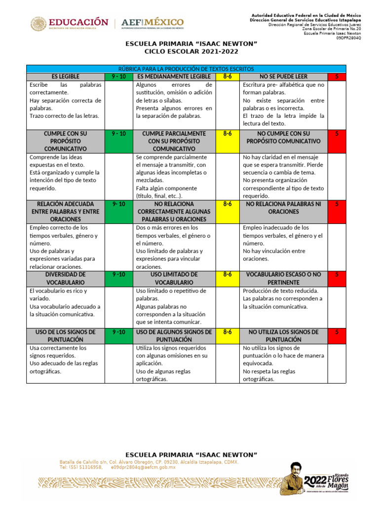 Rubrica Escritura | PDF | Puntuación | Ciudad de México