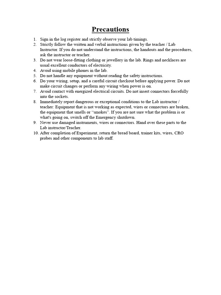 Essential Lab Safety Precautions | PDF