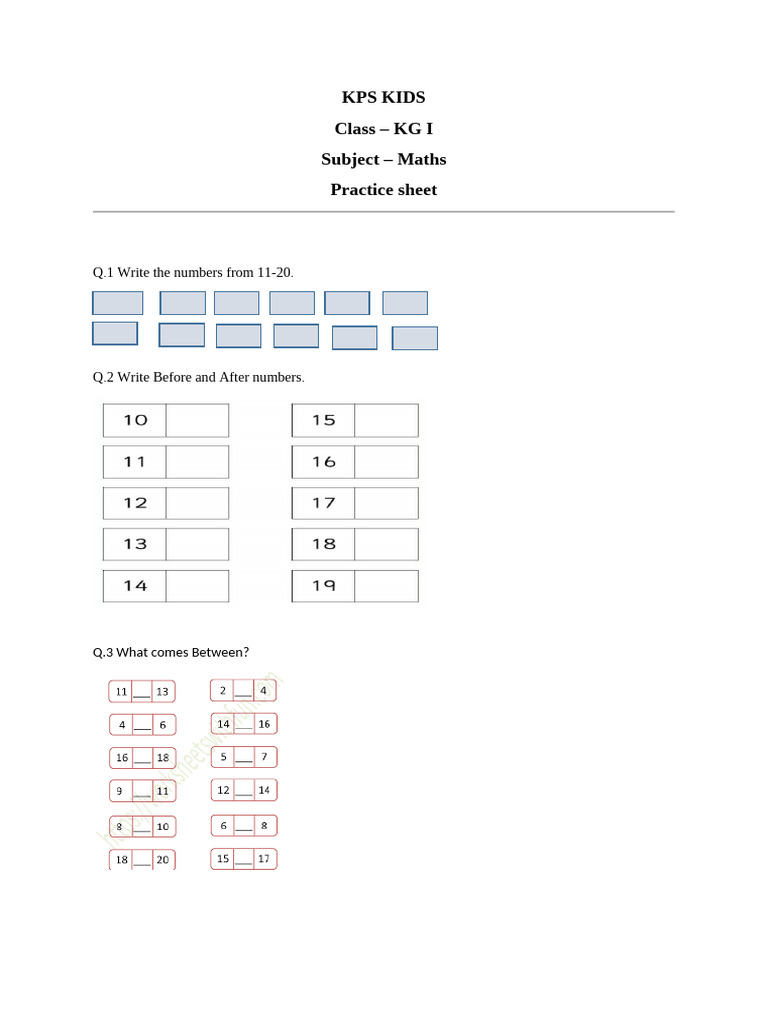 KG 1 Maths Practice Sheet | PDF