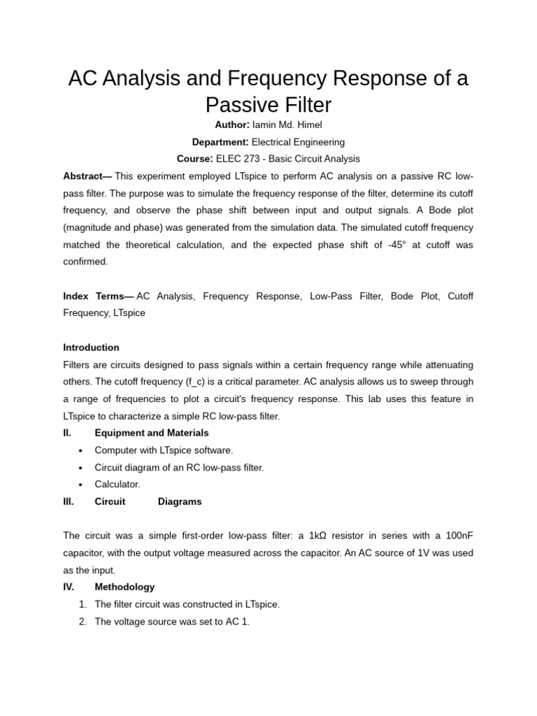 AC Analysis and Frequency Response of A Passive Filter | PDF | Low Pass ...