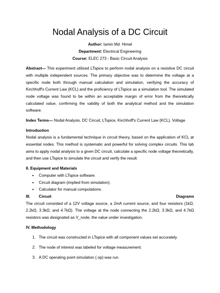 Nodal Analysis in DC Circuits Using LTspice | PDF | Electrical Network ...