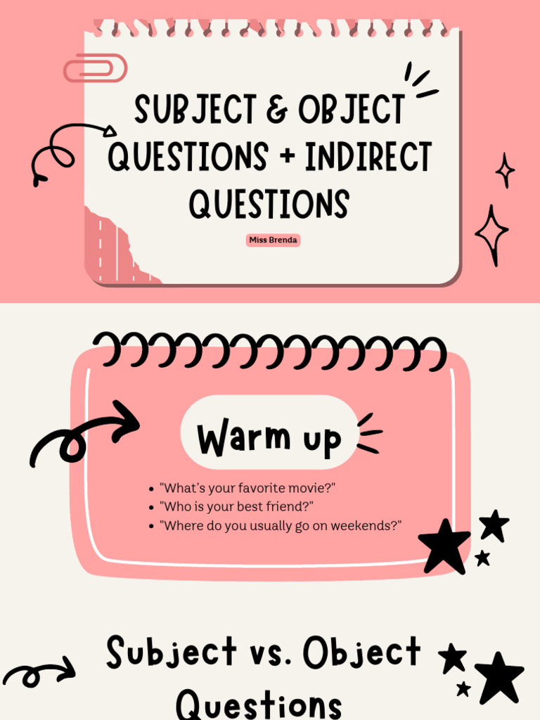 Subject & Object Question + Indirect Questions Class | PDF | Grammar ...