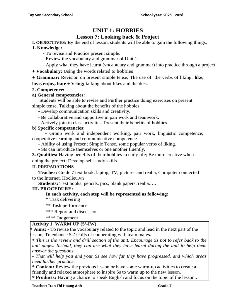 Unit 1 - Lesson 7 - Looking Back | PDF | Vocabulary | Learning
