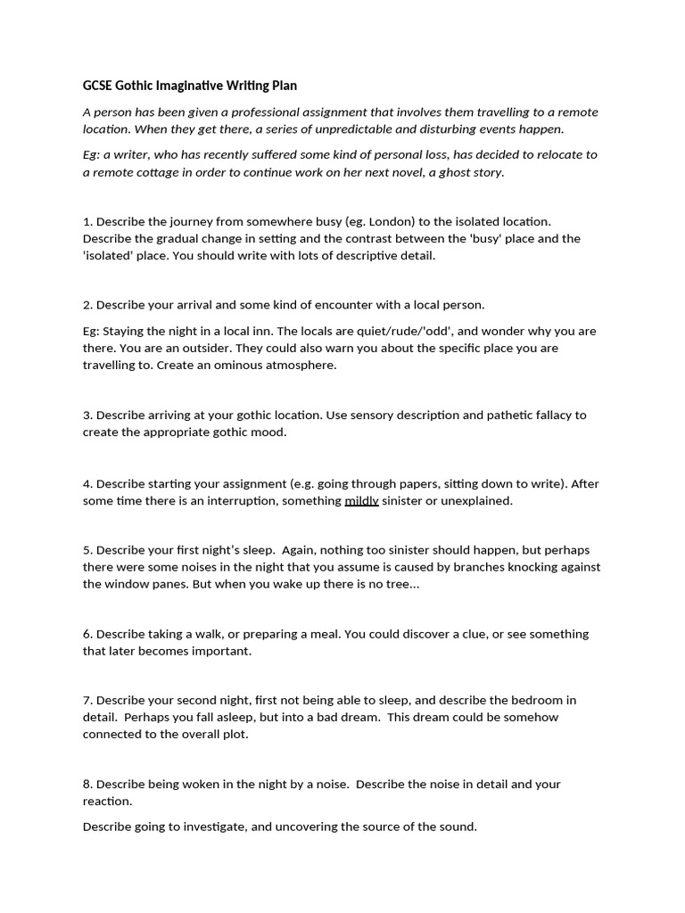 Gothic Imaginative Writing Plan | PDF