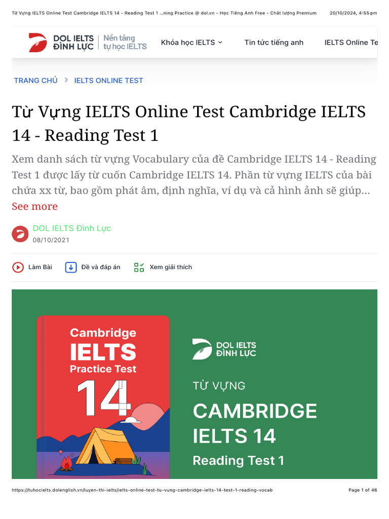 Vocab Cam 14-Test 1 | PDF