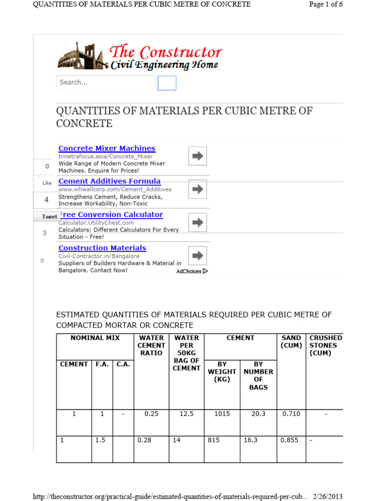 Concrete Material Quantities Guide | PDF | Concrete | Construction ...