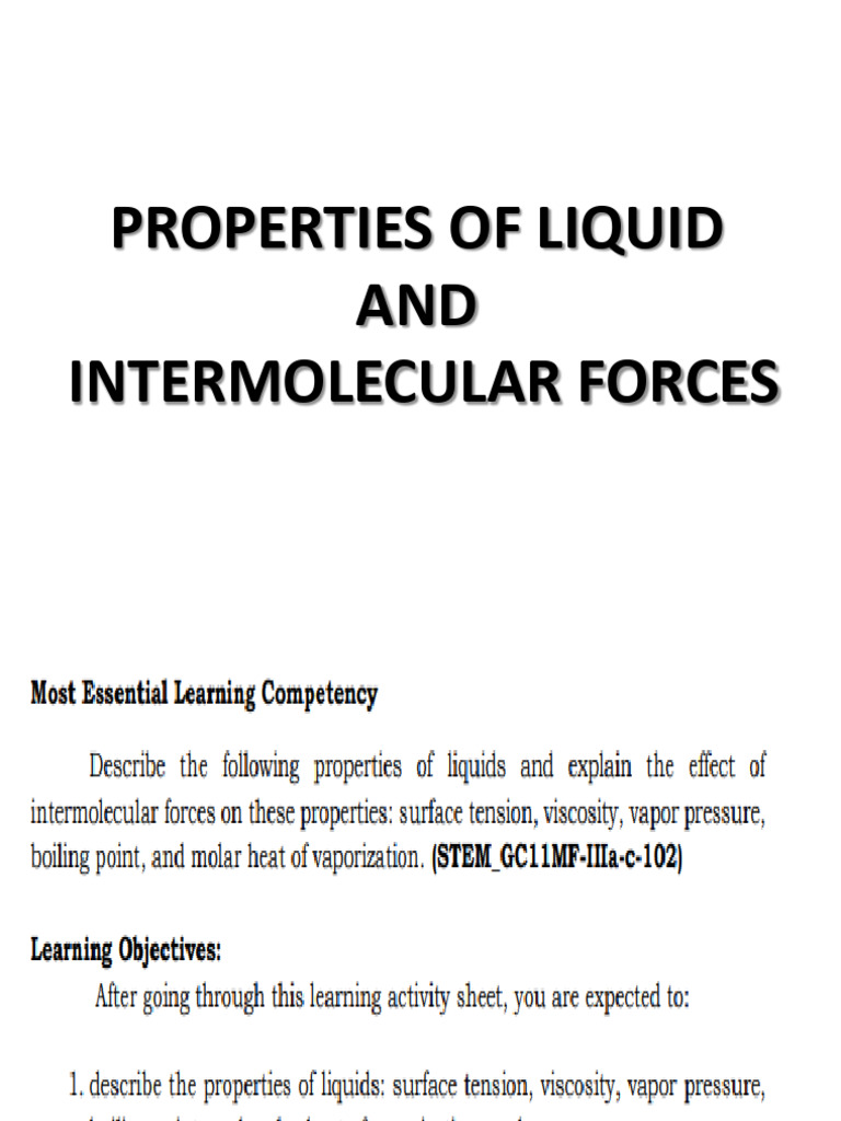 Melc 102 Properties of Liquid | PDF | Liquids | Pressure
