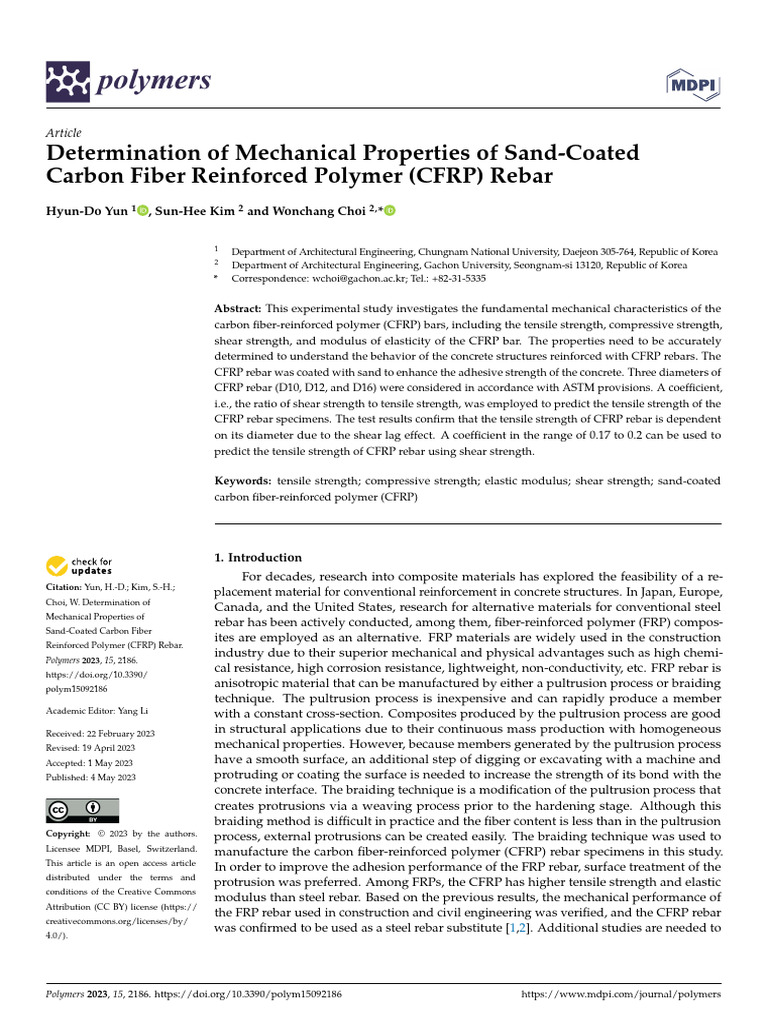 Determination of Mechanical Properties of Sand-Coated Carbon Fiber Reinforced Polymer (CFRP ...