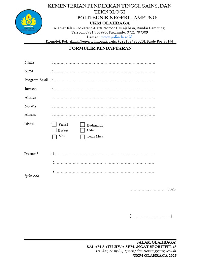 Formulir Pendaftaran Ukmo 2025 Update | PDF