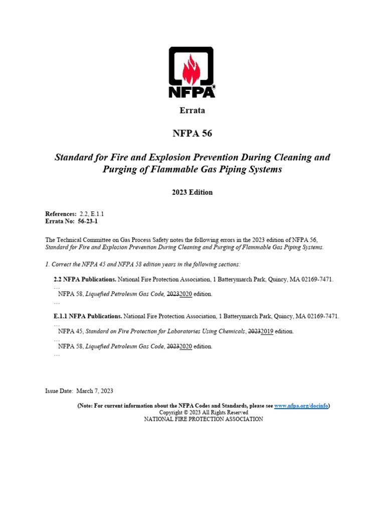 NFPA 56 Errata for 2023 Edition | PDF