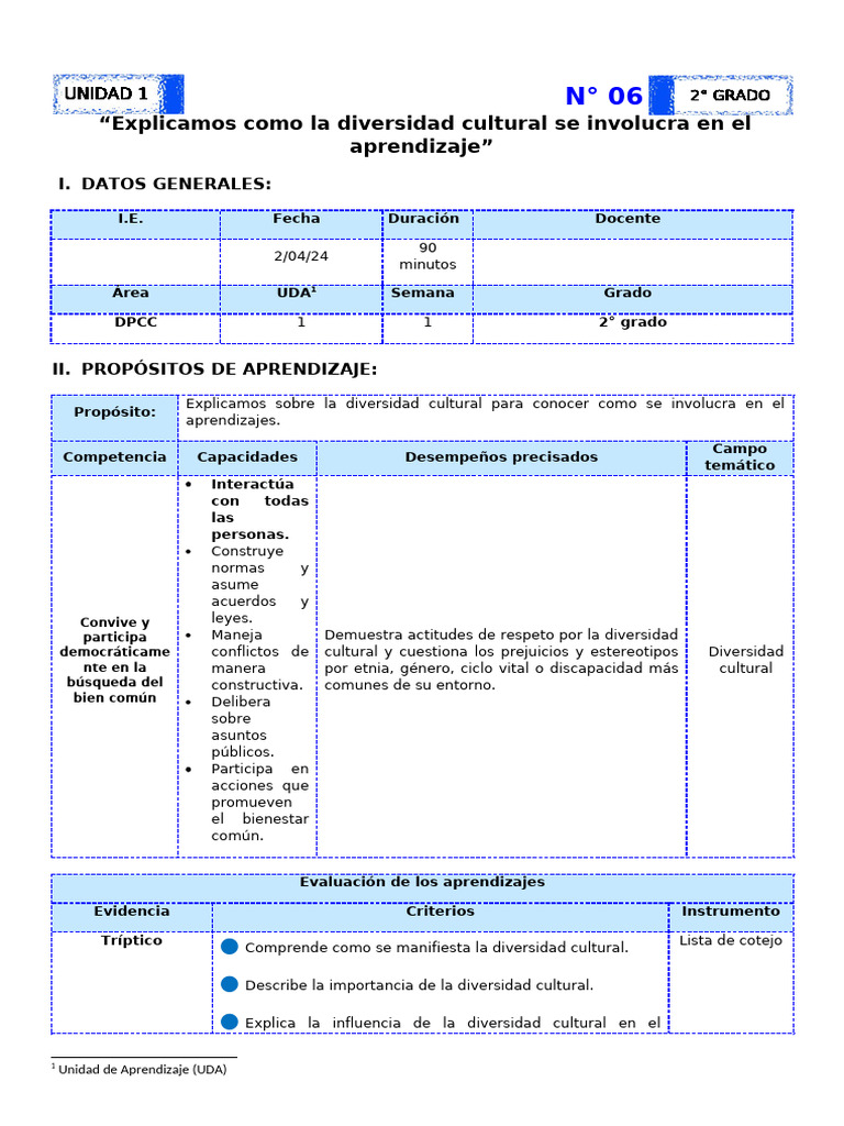 Sesión 6 - Explicamos Como La Diversidad Cultural Se Involucra en El Aprendizaje - DPCC 2do ...