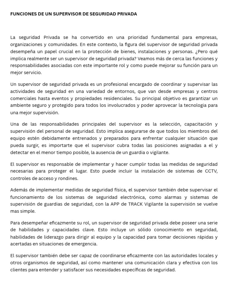 Funciones del Supervisor de Seguridad Privada | PDF