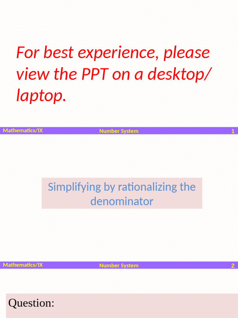 PPT2 CB IX Math Rationalize The Denominator | PDF | Mathematical Analysis | Mathematical Concepts