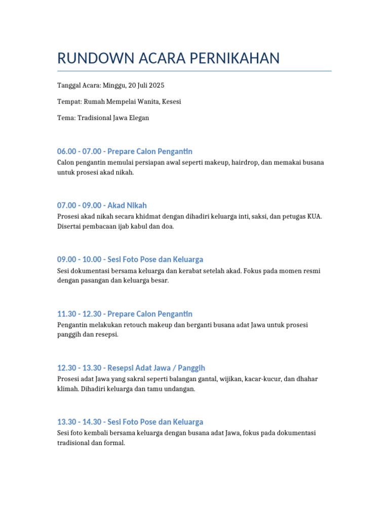Rundown Acara Pernikahan | PDF