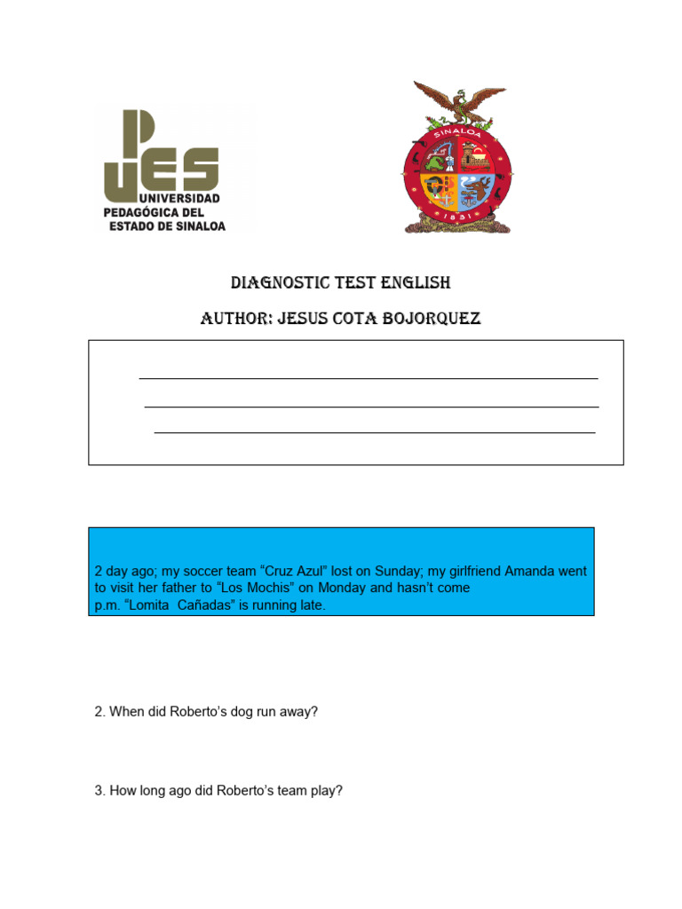 English Diagnostic Test Questions | PDF