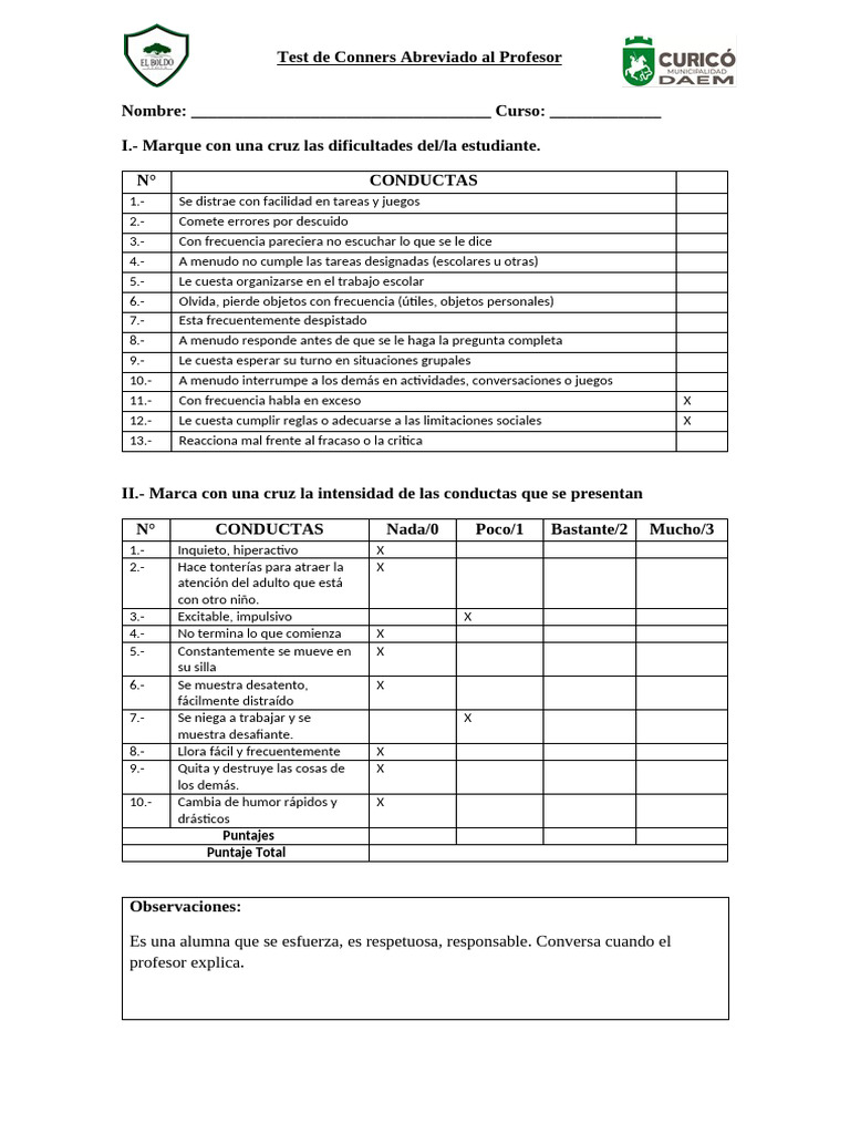 Test de Conners | PDF