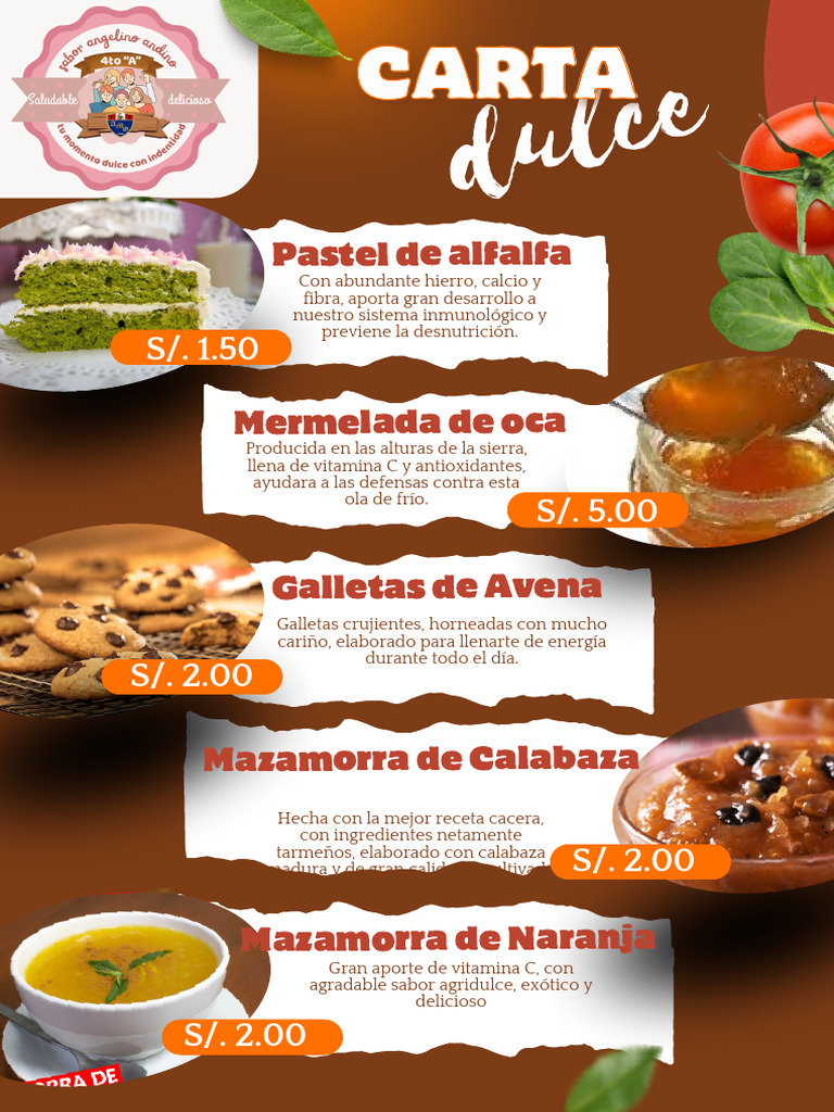 Carta Menú Platos Típicos Colombianos Naranja y Café | PDF