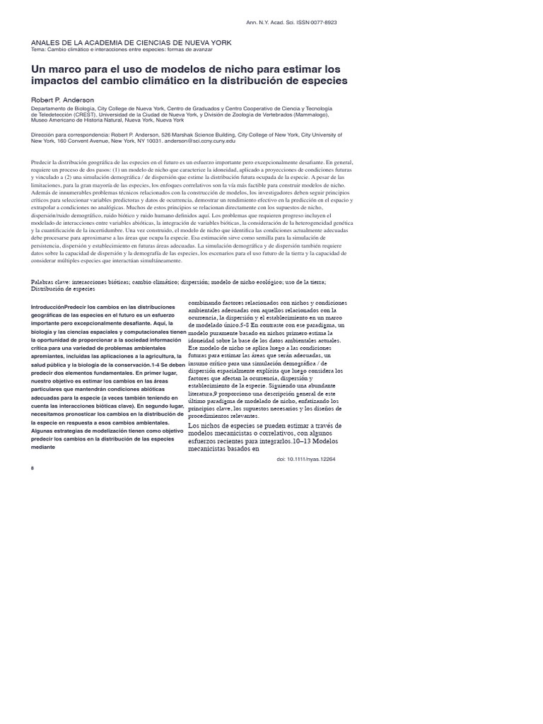 Ann NY Acad Sci - 2013 - Anderson - A Framework For Using Niche Models ...