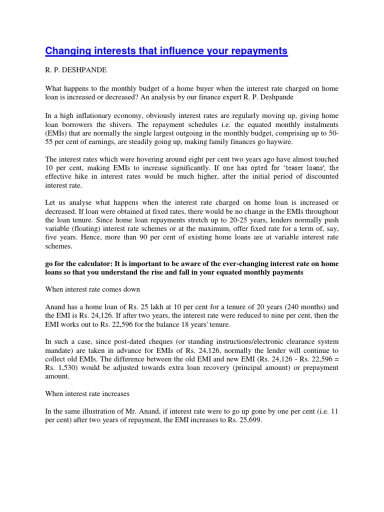 Changing Interests That Influence Your Repayments | PDF | Interest | Loans