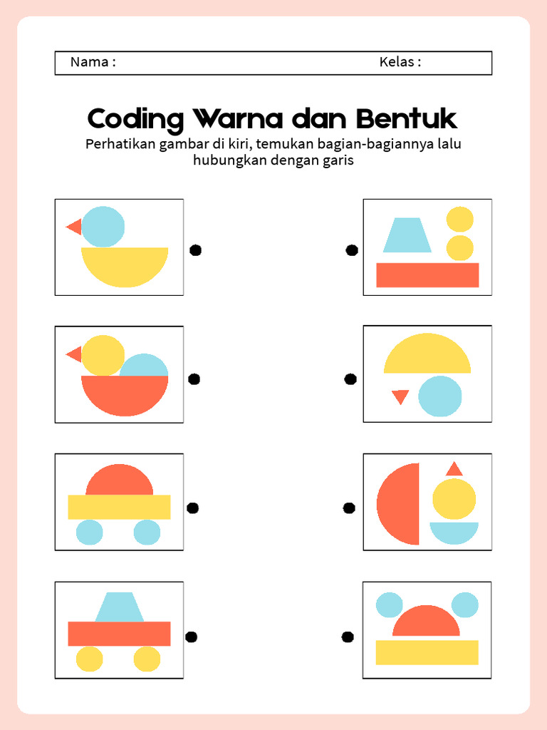 Coding Warna Dan Bentuk Lembar Kerja Putih Oranye Ilustrasi Bentuk ...