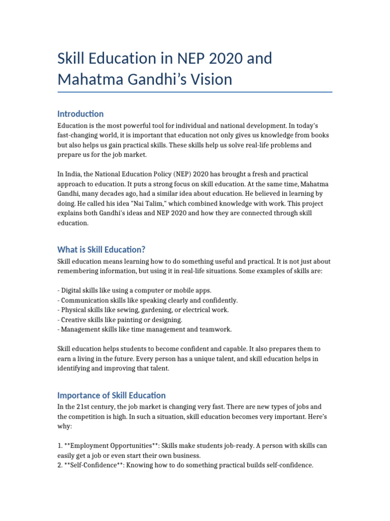 Skill Education: NEP 2020 and Gandhi's Vision | PDF | Vocational ...