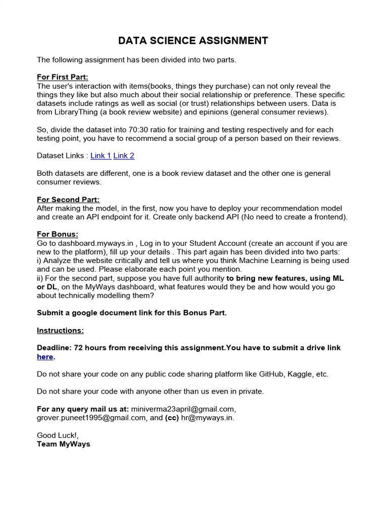 Data Science Assignment Myways | PDF