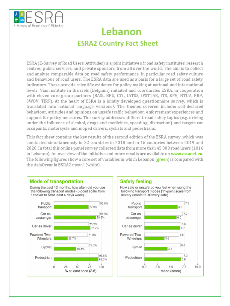 Lebanon ESRA2 Road Safety Insights | PDF | Road Traffic Safety | Road ...