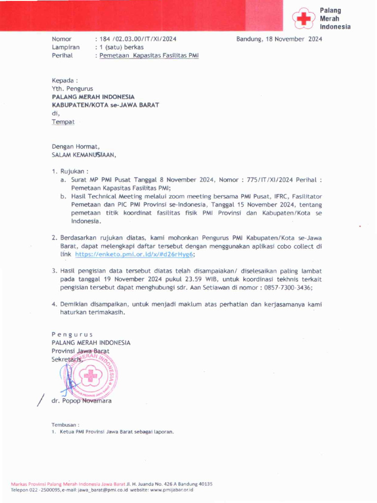 Surat Mapping Kapasitas PMI | PDF