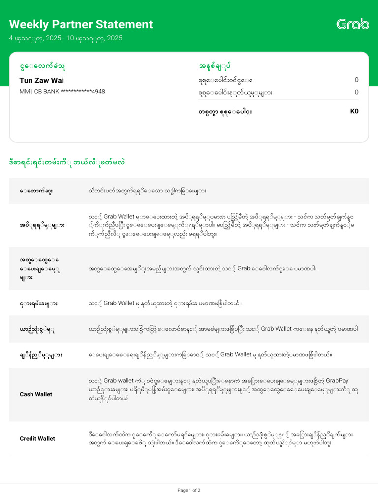 Weekly Partner Statement: Tun Zaw Wai | PDF