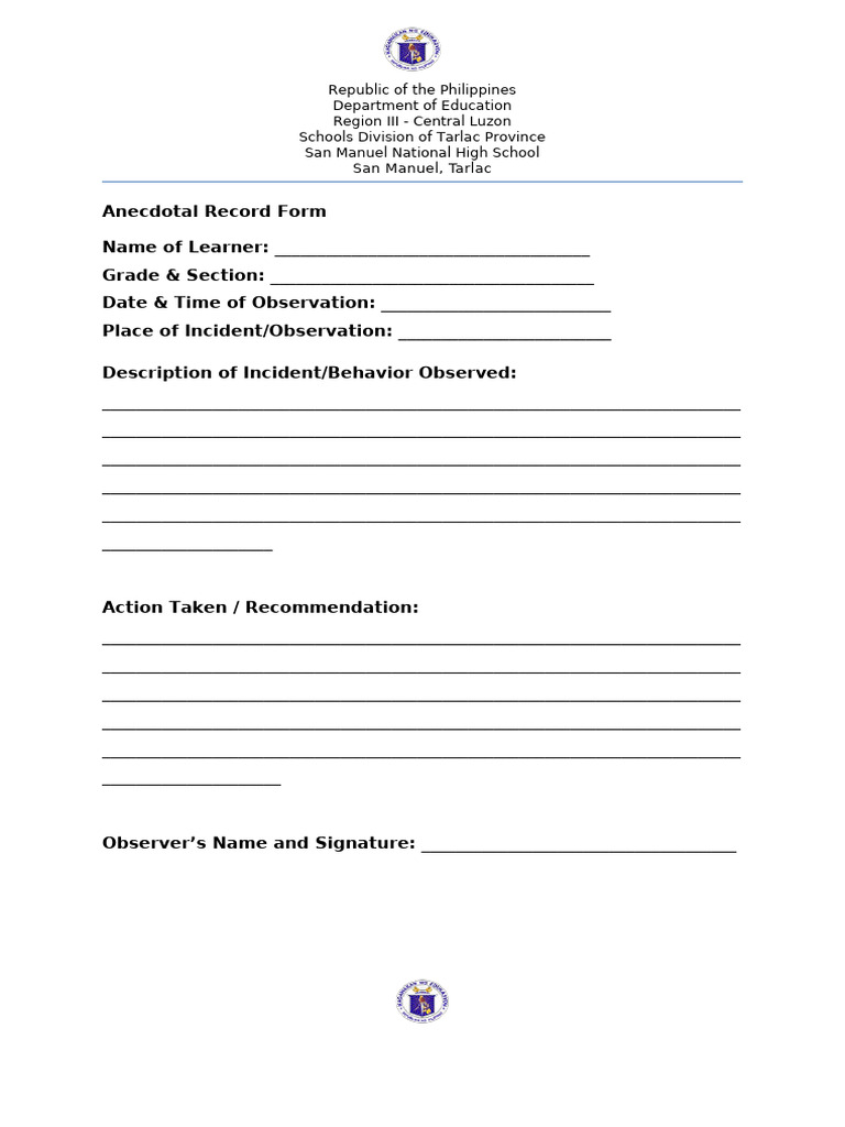 Behavior Monitoring Log Template-Or-ANECDOTAL | PDF