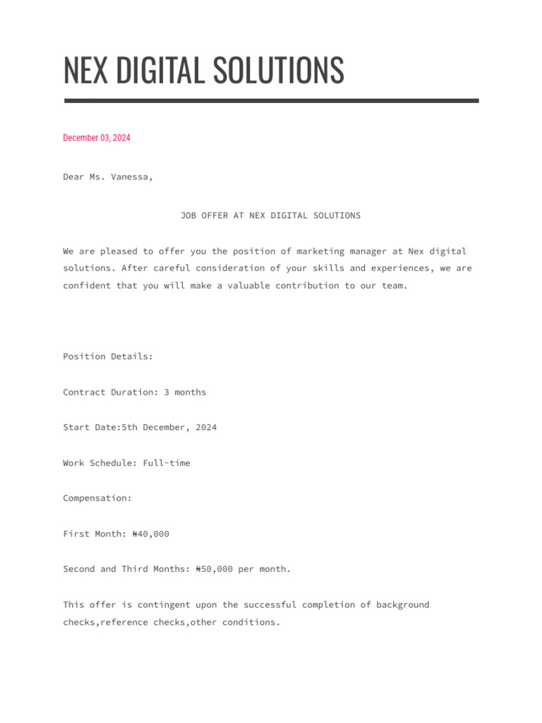 Final Job Offer | PDF