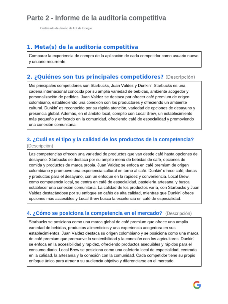 Auditoría Competitiva de Cafeterías | PDF | Starbucks | café