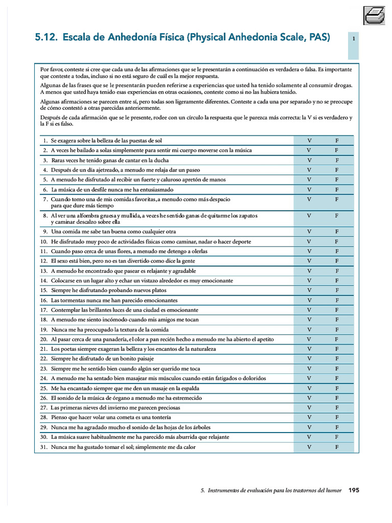 Escala de Anhedonia Fisica Pas | PDF