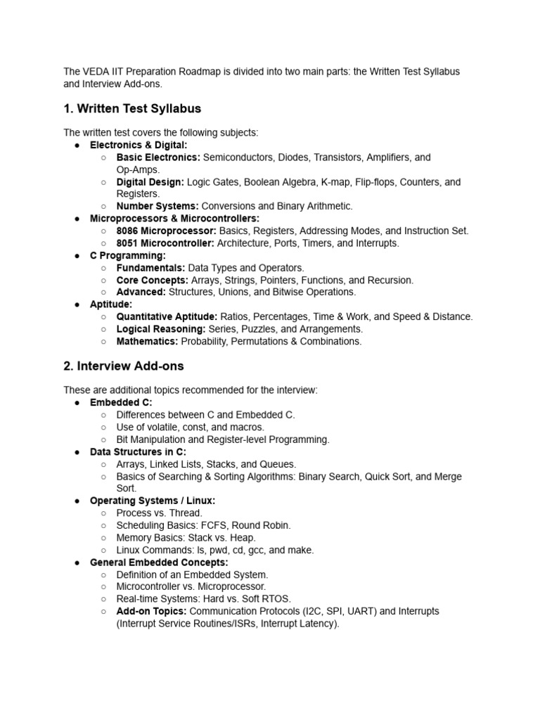 ? VEDA IIT Preparation Roadmap - 1. Written Test S... | PDF