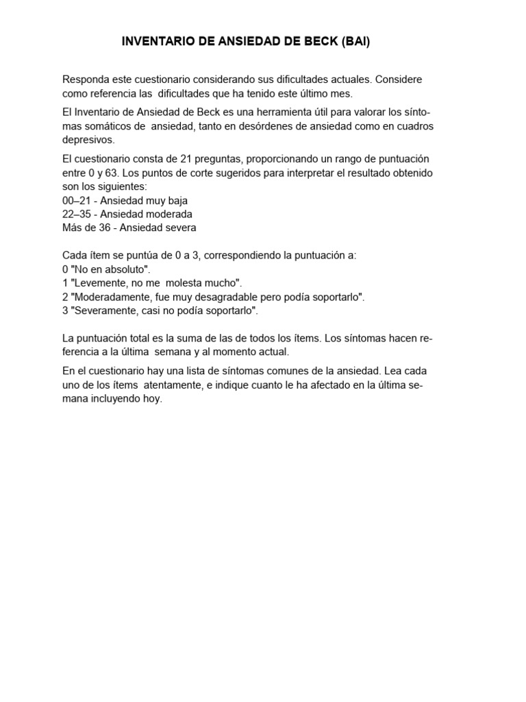 Inventario Ansiedad Beckel 1 | PDF | Relaciones personales, crianza y desarrollo personal ...