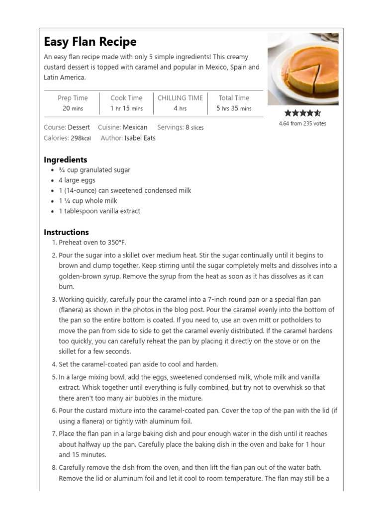 Easy Flan Recipe - Isabel Eats | PDF | Foods | Cooking