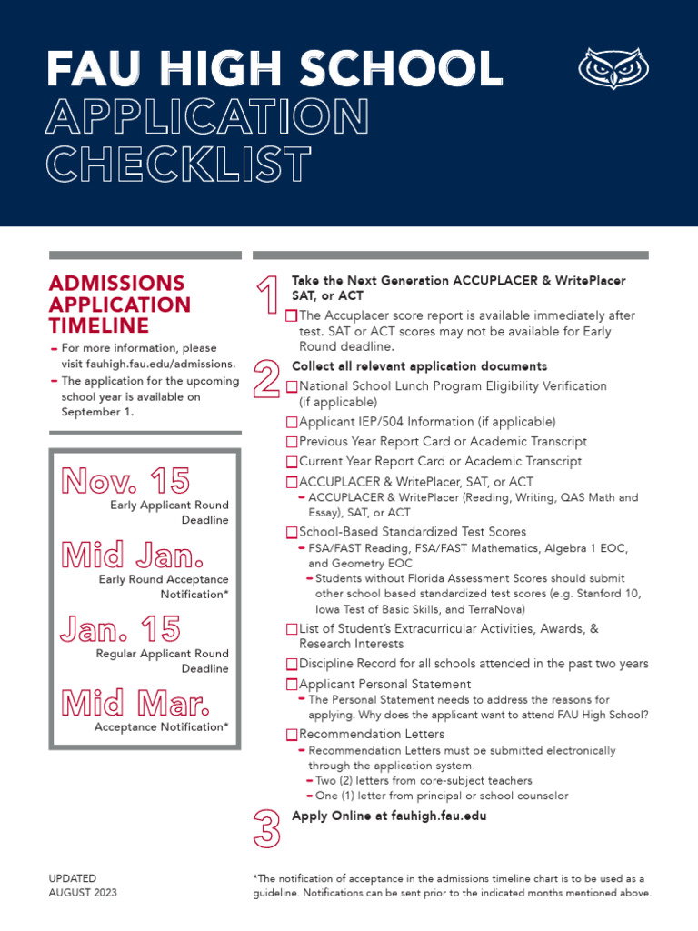 FAU High School Admission Checklist | PDF | Sat | Schools