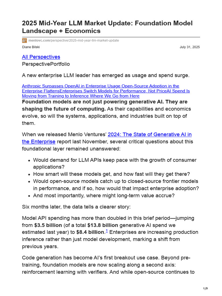 2025 LLM Market Update: Anthropic Leads | PDF | Artificial Intelligence ...