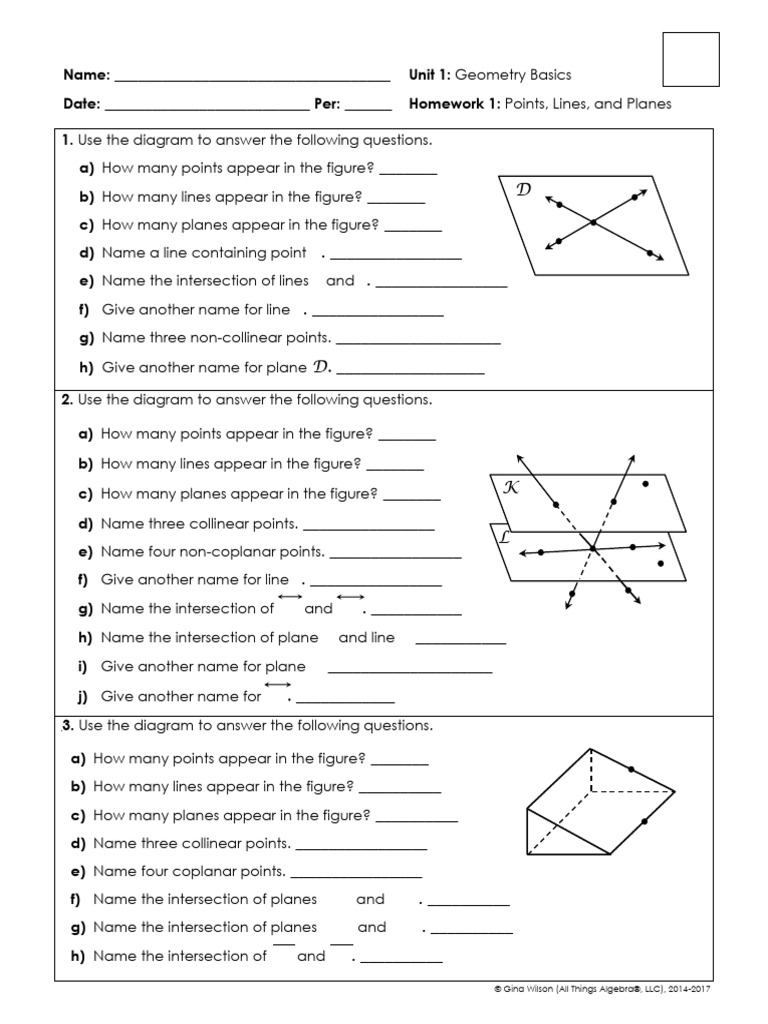 Unit 1 - Geometry Homework 8-15 Points, Lines and Plane | PDF | Line ...