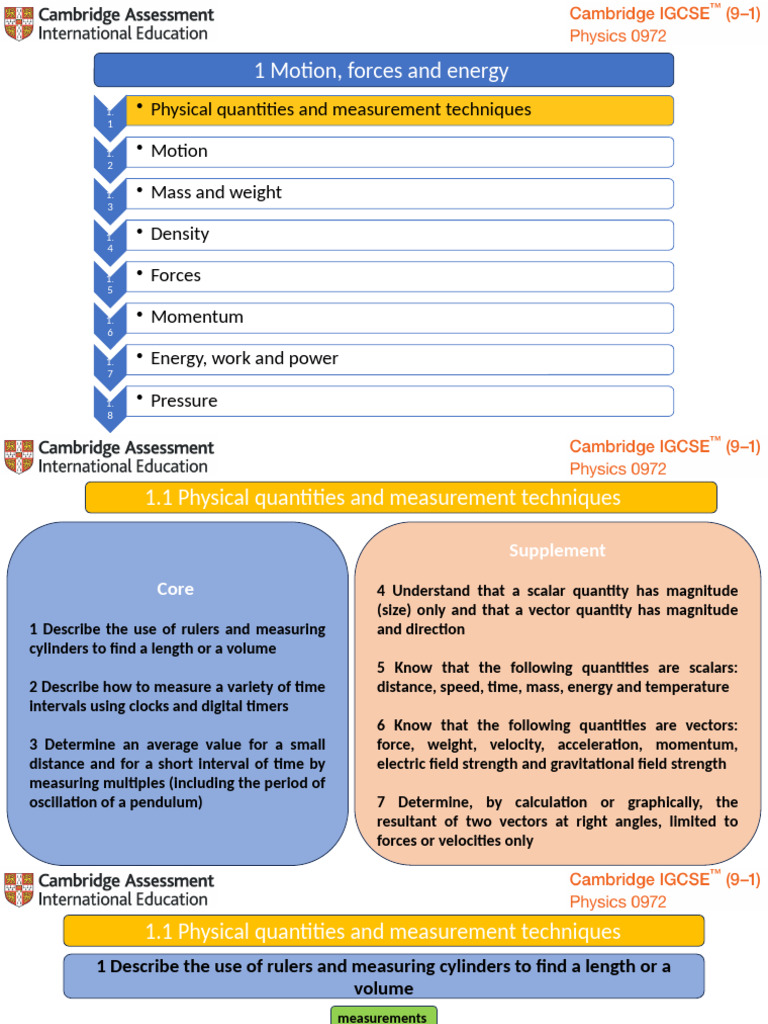 IGCSE (P) 1.1 Physical Quantities and Measurement Techniques | PDF