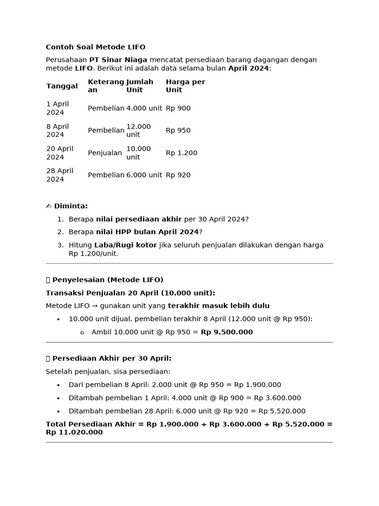 Contoh Soal FIFO Dan LIFO | PDF